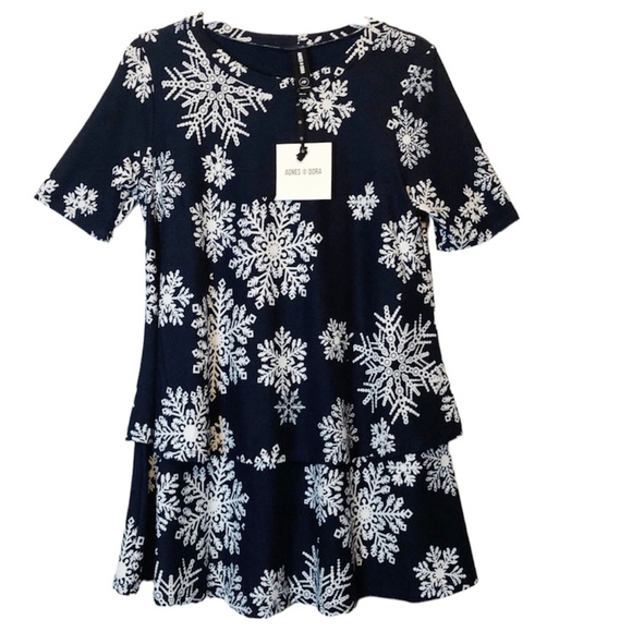 Agnes & Dora | Tops | Agnes Dora Navy Blue And White Snowflake Pattern ...